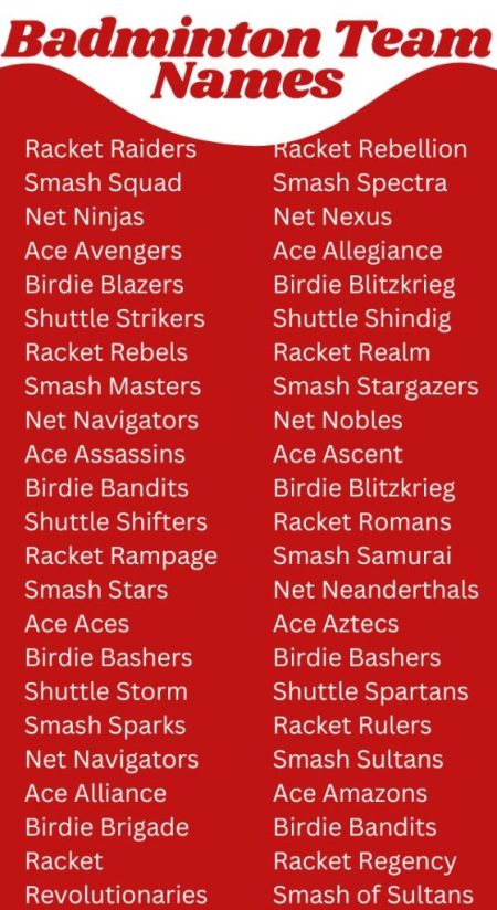 Badminton Team Names for Your Group and Club (Funny, Creative ...